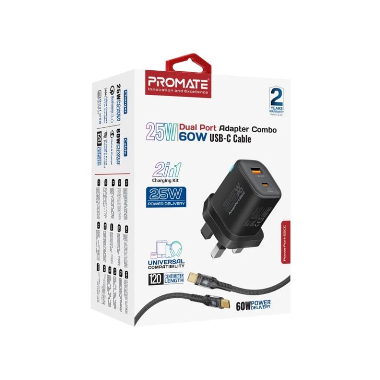 Buy Promate 25W Power Delivery Dual Port Adapter Combo with 60W USB-C ...